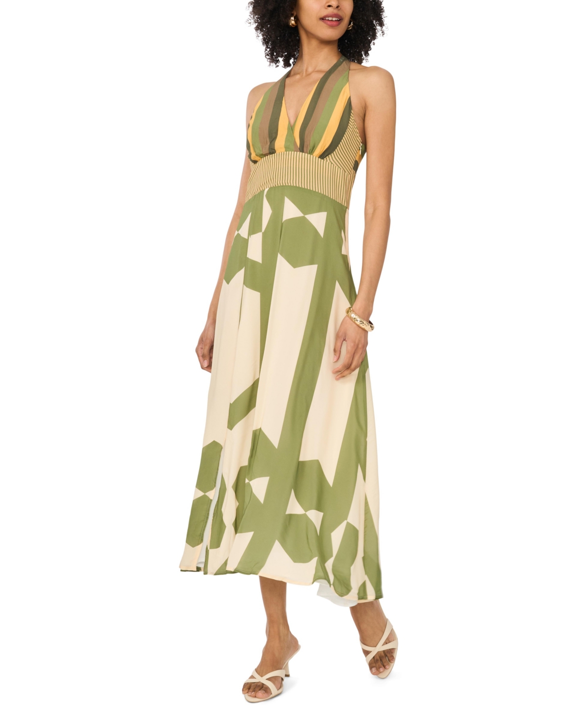 Click here for Vince Camuto Womens Mixed-Print V-Neck Maxi Halter... prices