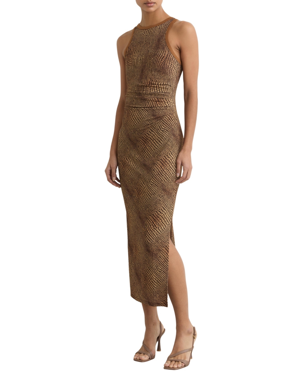 Click here for Reiss Womens Snake-Print Jersey Racer Midi Dress -... prices