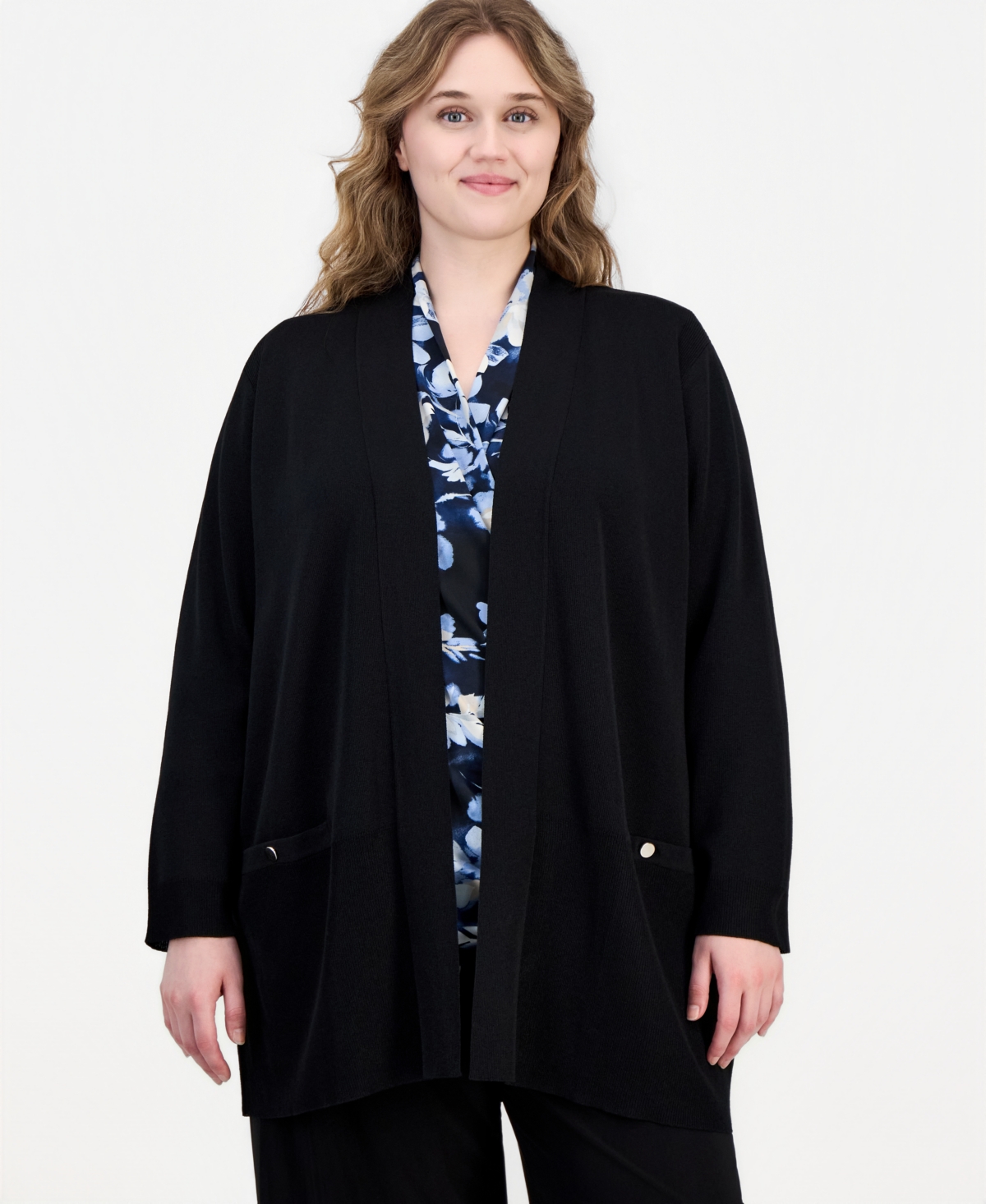 Click here for Anne Klein Plus Size Collarless Open-Front Cardiga... prices