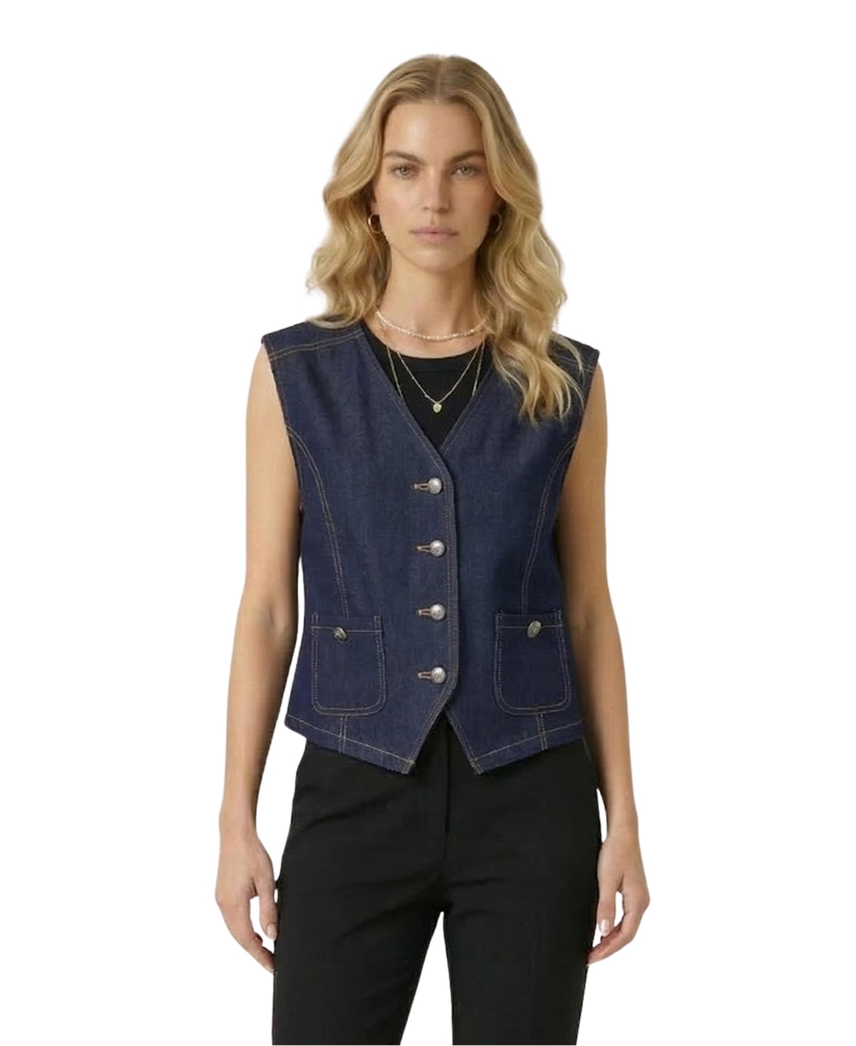 Click here for Modenaire Womens Denim Button-Front Patch Pocket V... prices