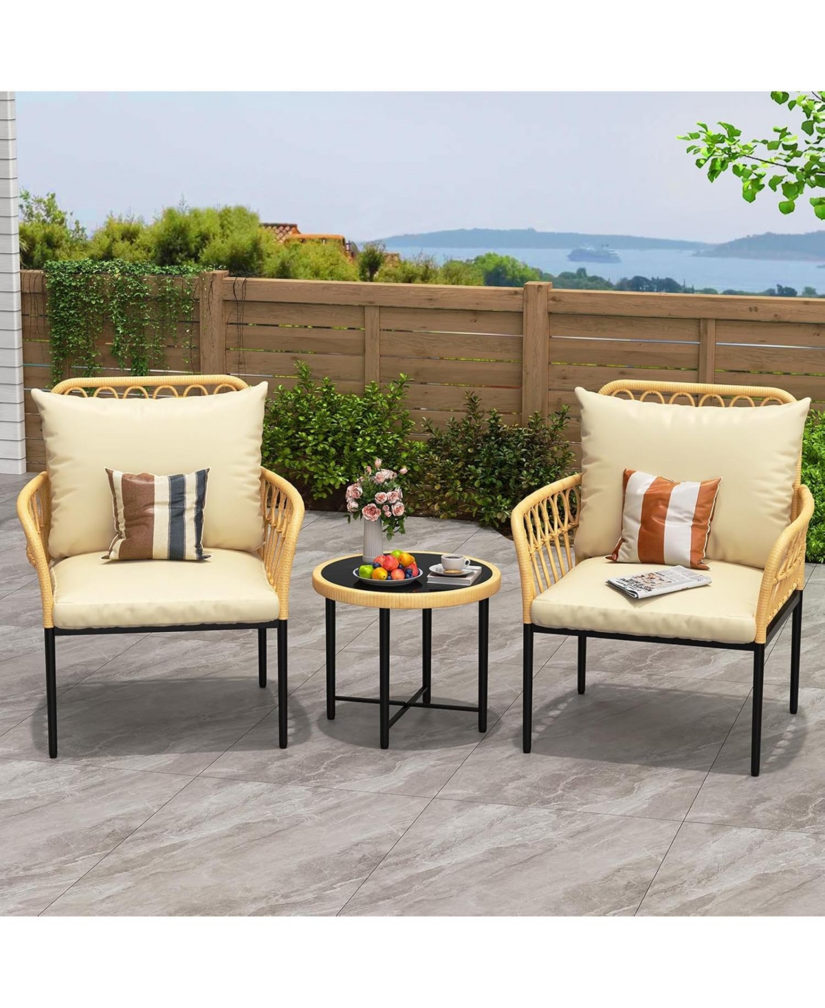 Click here for gaomon 3-Piece Patio Bistro Set with Cushions and... prices