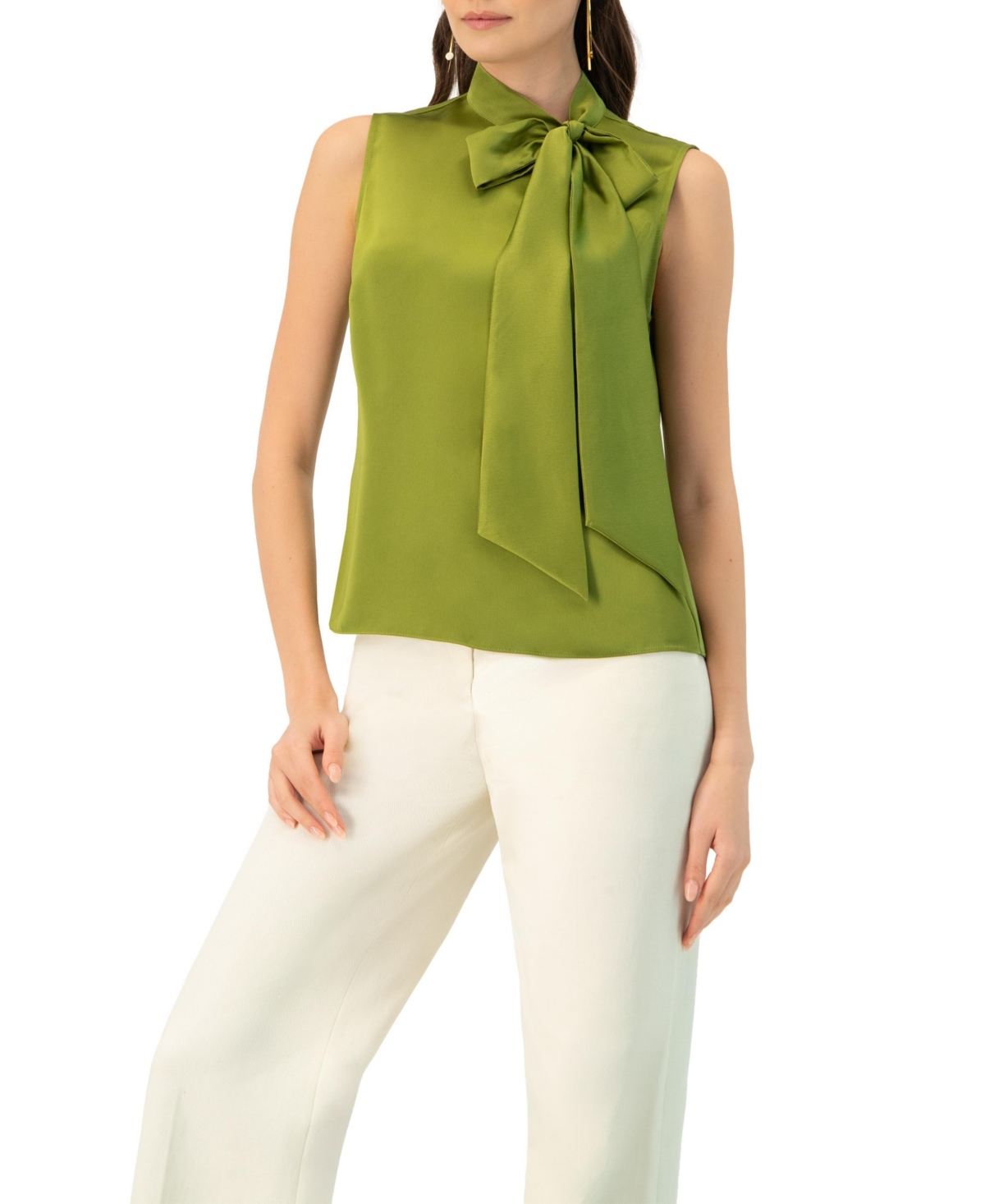 Click here for Ivonne Womens Sleeveless Satin Blouse with Neck Ti... prices