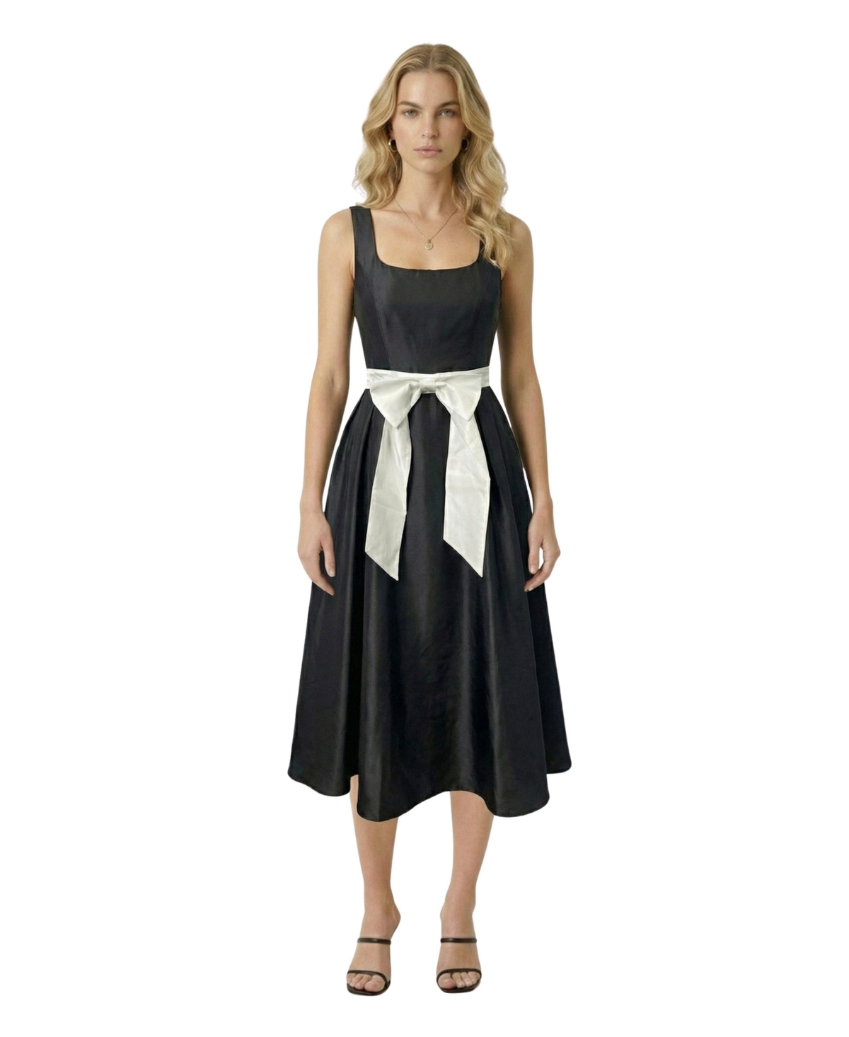 Click here for Modenaire Womens Sleeveless Contrast-Bow Midi Dres... prices
