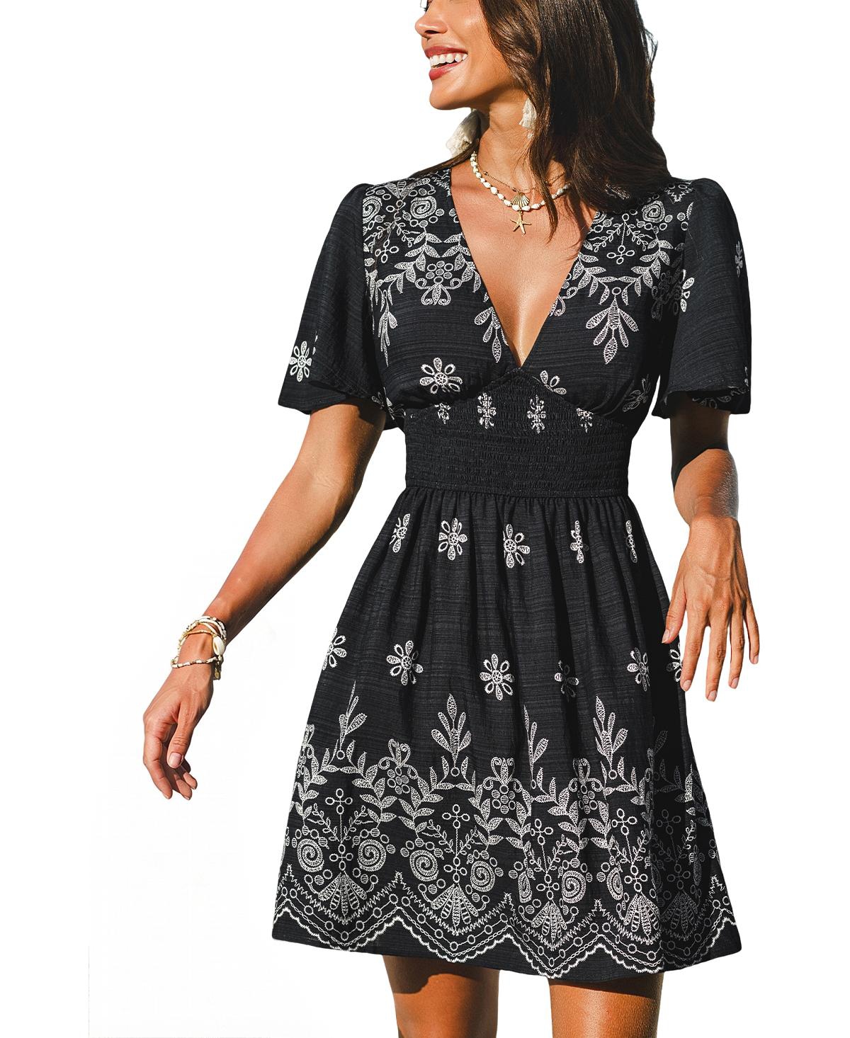 Click here for Cupshe Womens Printed V-Neck Short Sleeve Flowy Dr... prices