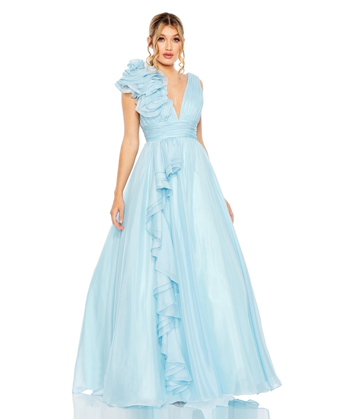 Click here for Womens One-Shoulder Ruffle Ball Gown with Plunging... prices
