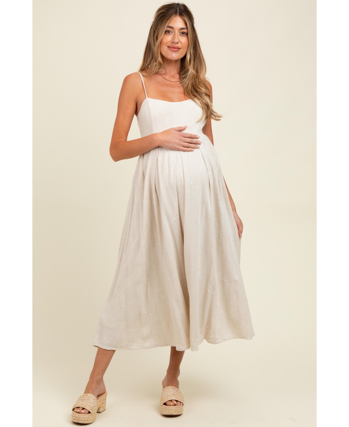 Click here for Pinkblush Maternity Beige Linen Ribbon Pattern Emb... prices