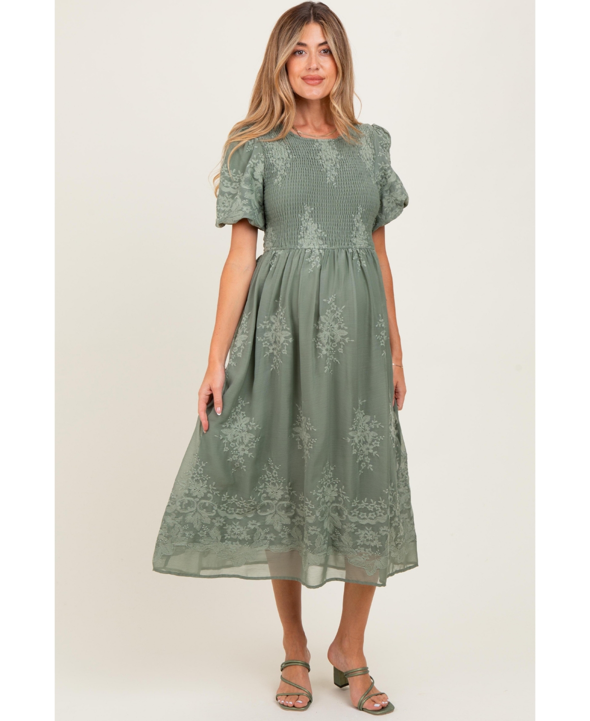 Click here for Pinkblush Maternity Light Olive Floral Lace Smocke... prices