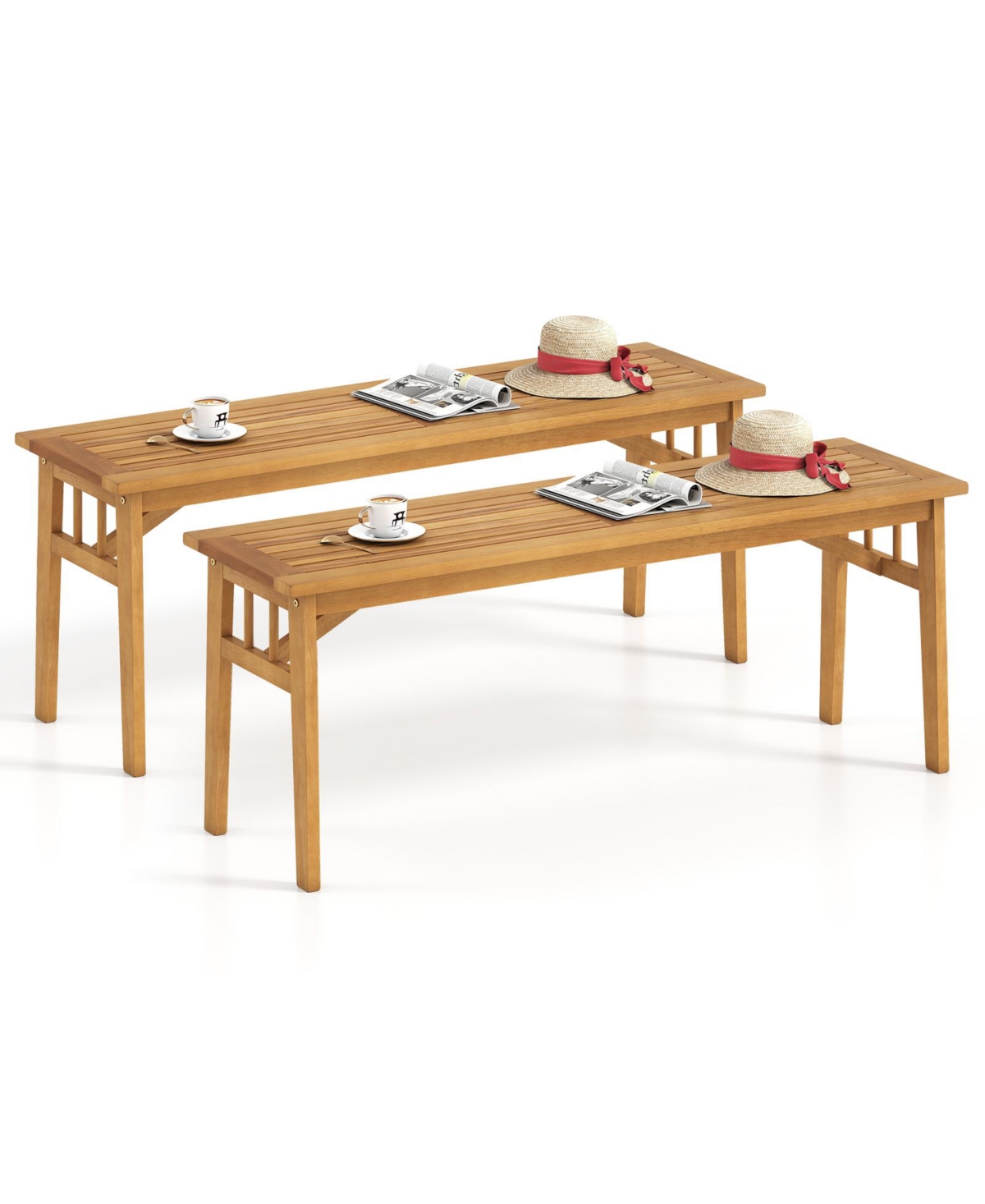 Click here for Gymax 2 Pcs Acacia Wood Outdoor Bench 48 Long Back... prices