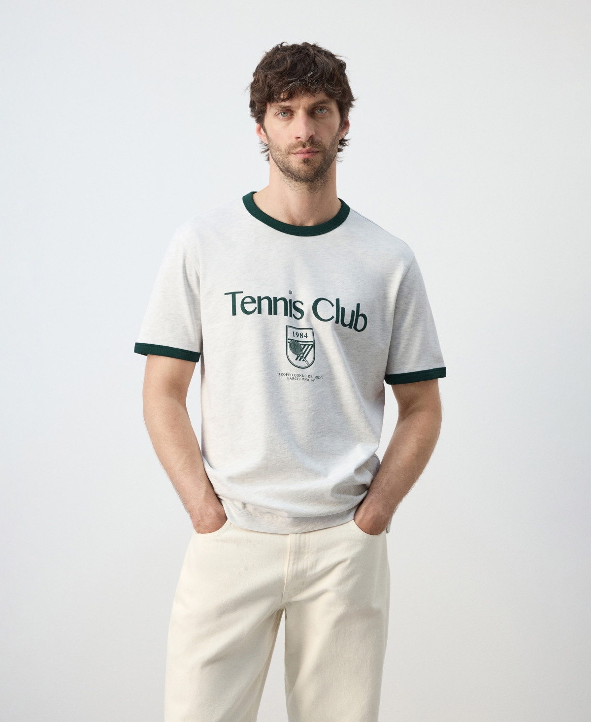 Click here for Mango Mens Contrasting Trim Cotton T-Shirt - Gray prices