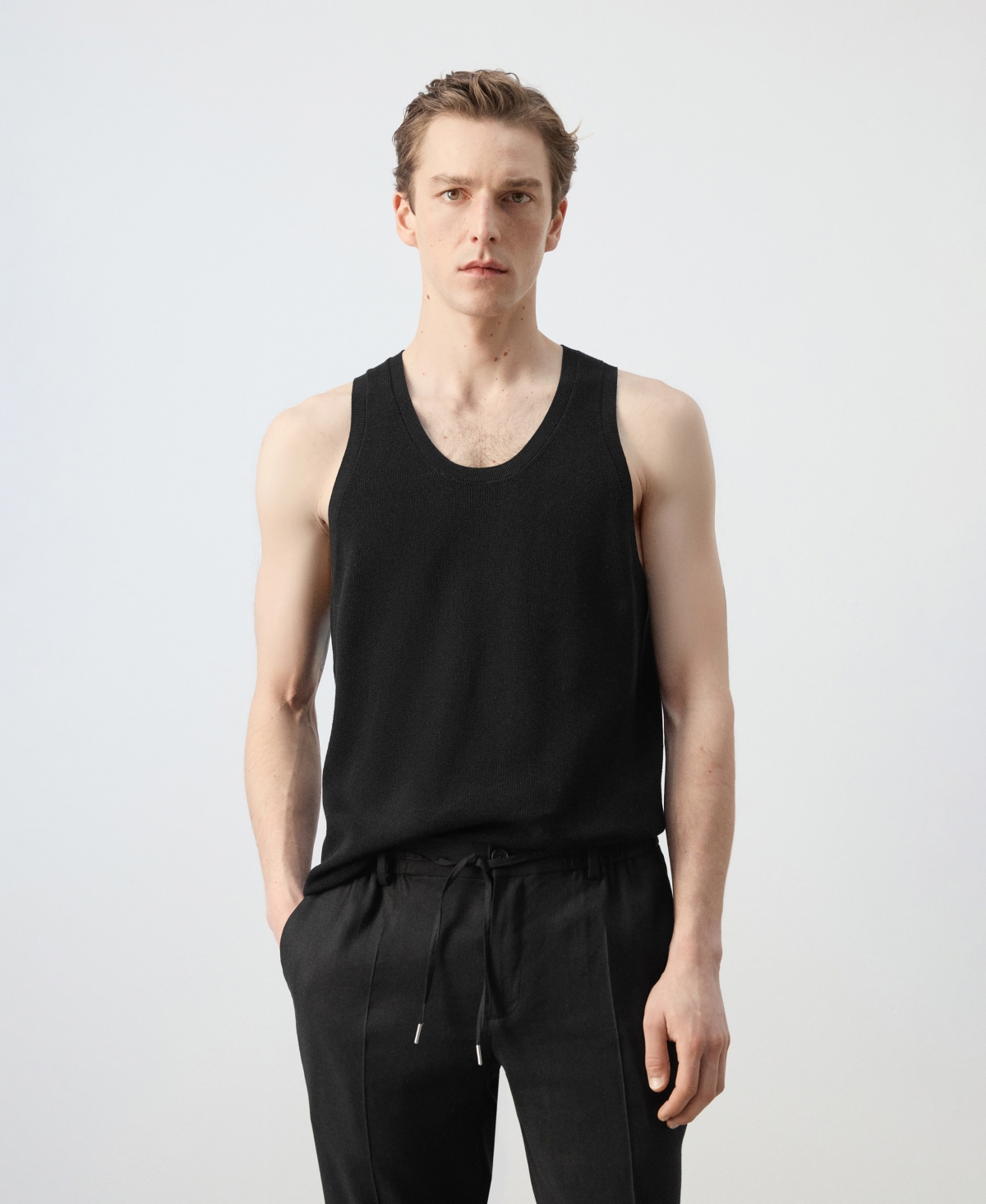 Click here for Mango Mens Slim-Fit Cotton Tank Top - Black prices