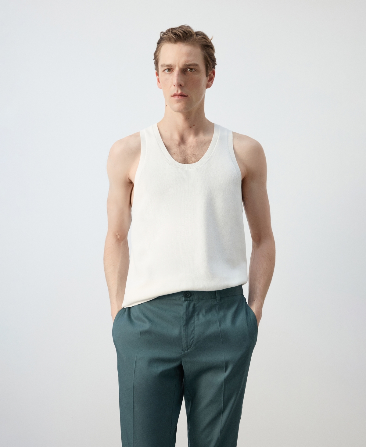 Click here for Mango Mens Slim-Fit Cotton Tank Top - Off White prices