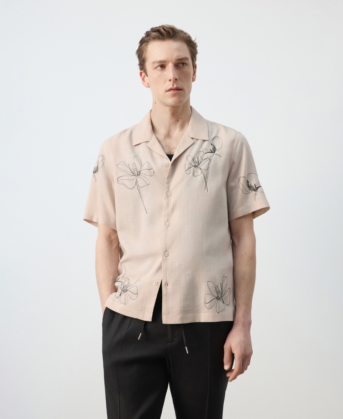 Click here for Mango Mens Regular-Fit Printed Shirt - Beige prices