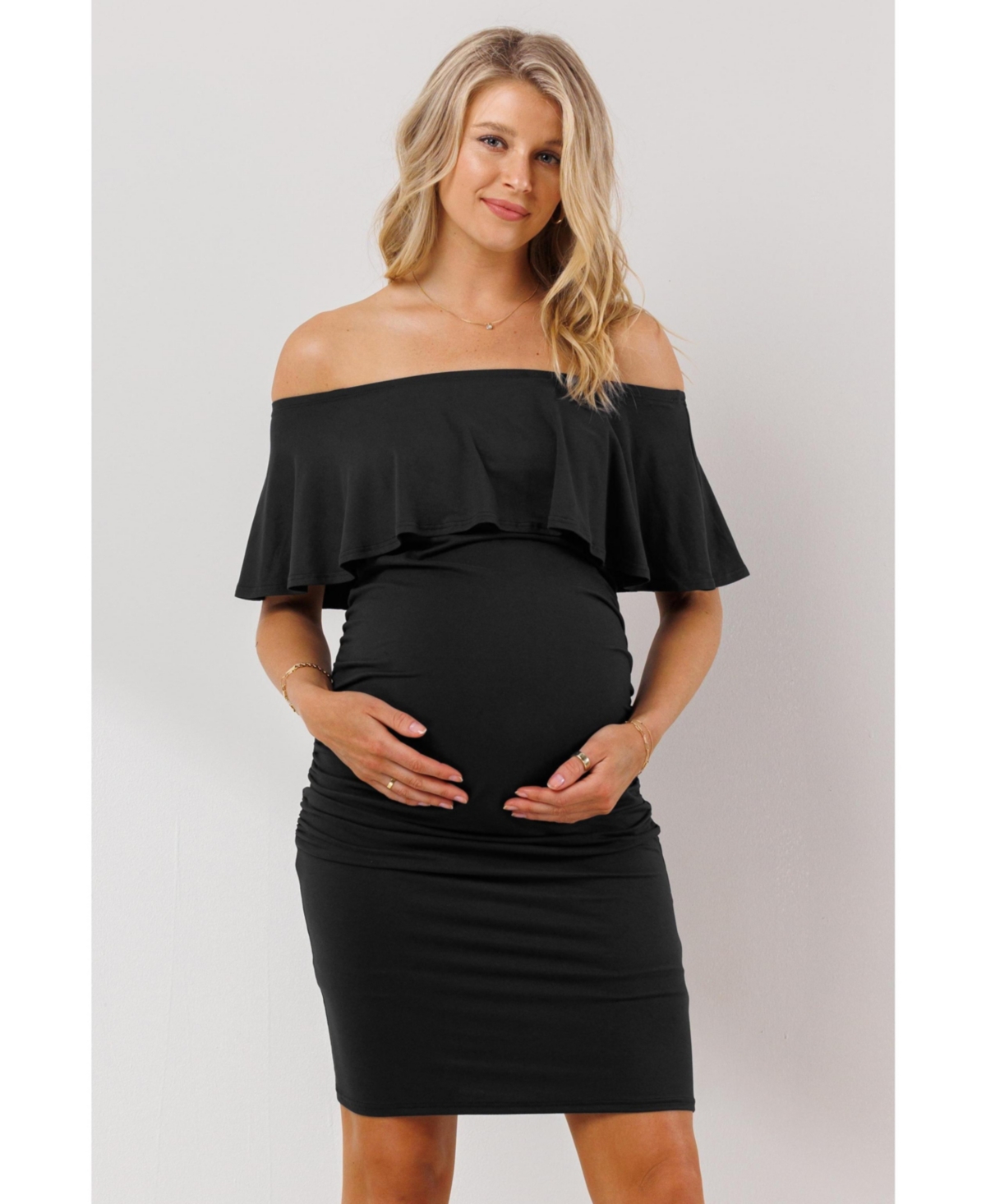 Click here for Hello Miz Maternity Off-The-Shoulder Ruffle Bodyco... prices