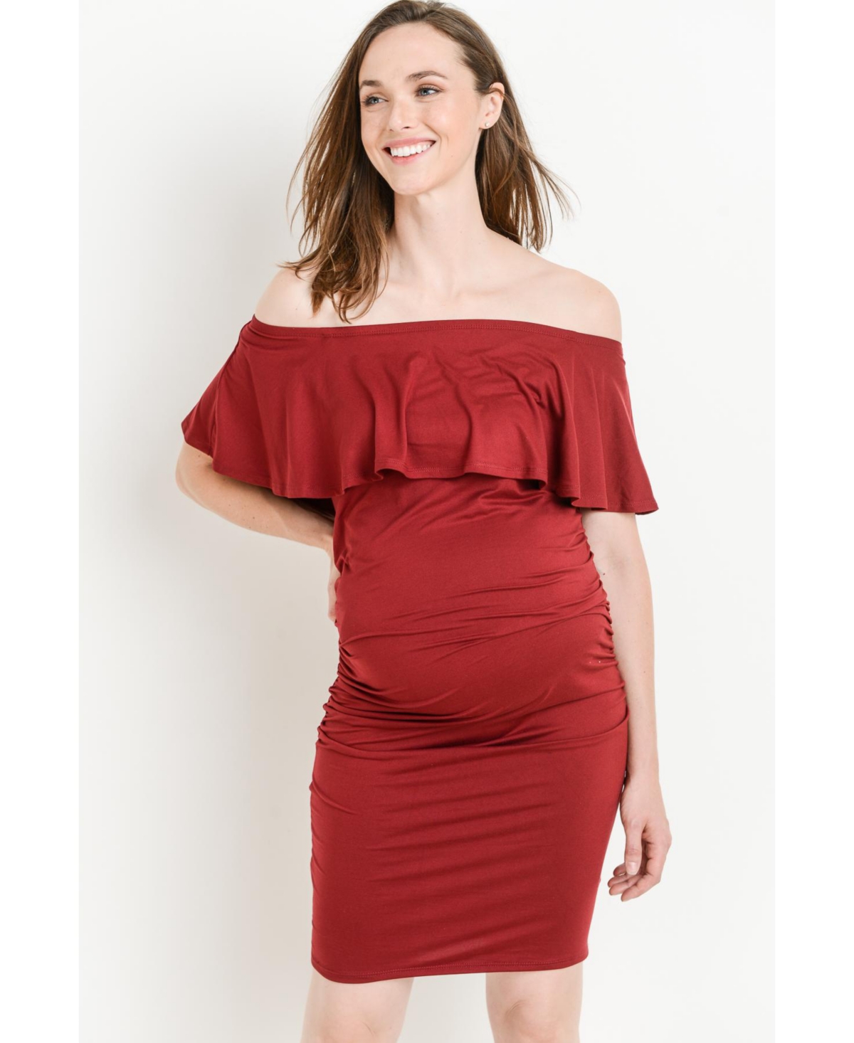 Click here for Hello Miz Maternity Off-The-Shoulder Ruffle Bodyco... prices