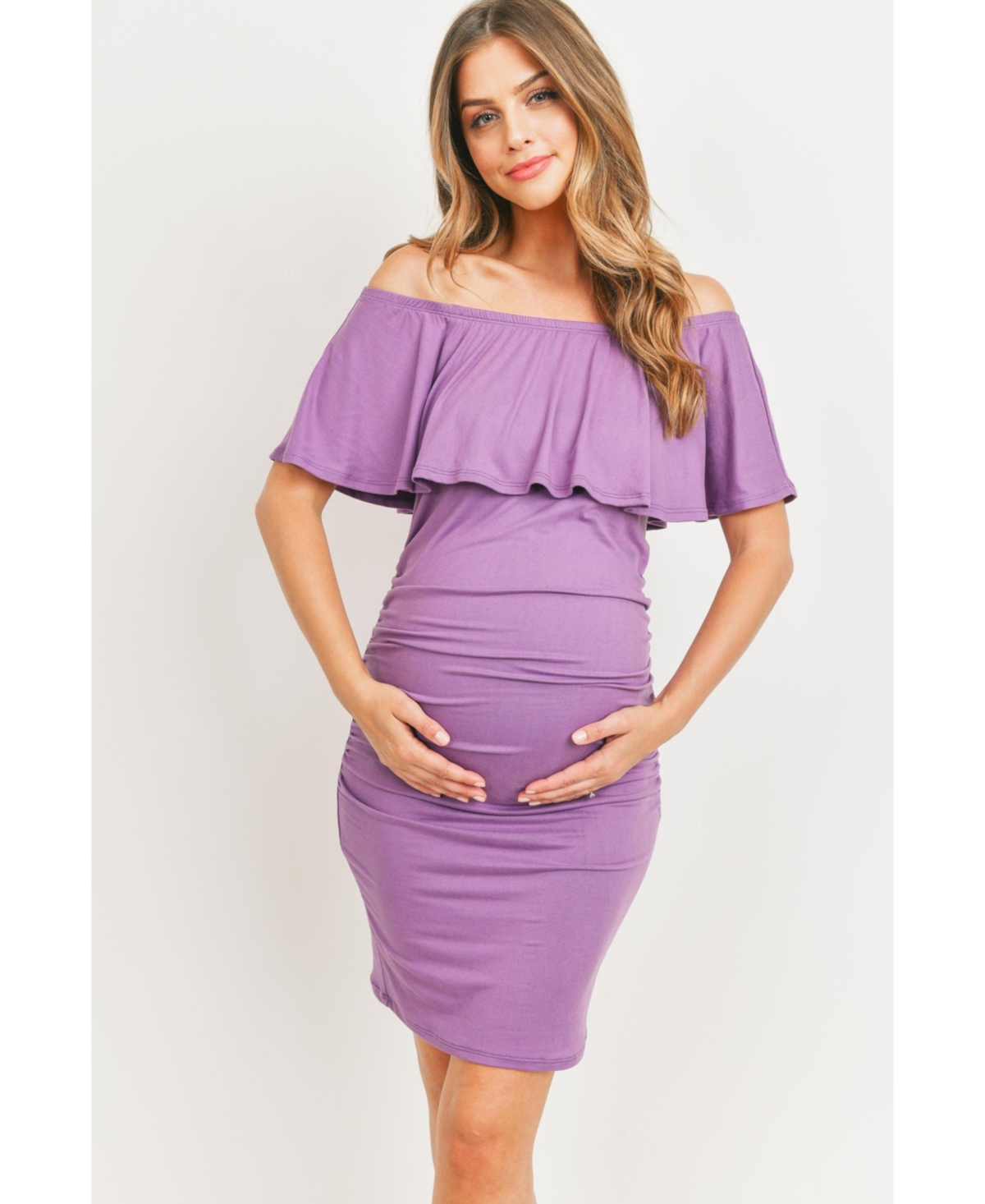 Click here for Hello Miz Maternity Off-The-Shoulder Ruffle Bodyco... prices
