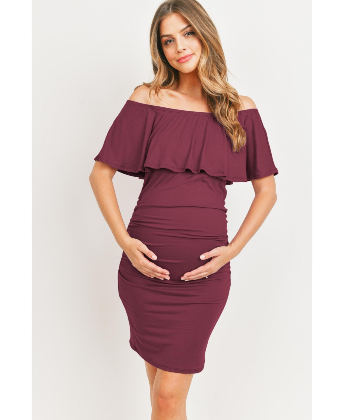 Click here for Hello Miz Maternity Off-The-Shoulder Ruffle Bodyco... prices