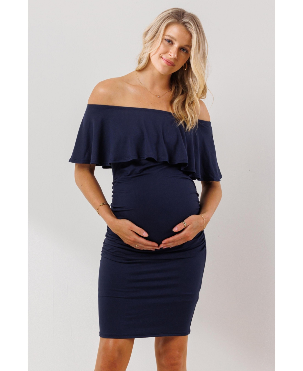 Click here for Hello Miz Maternity Off-The-Shoulder Ruffle Bodyco... prices