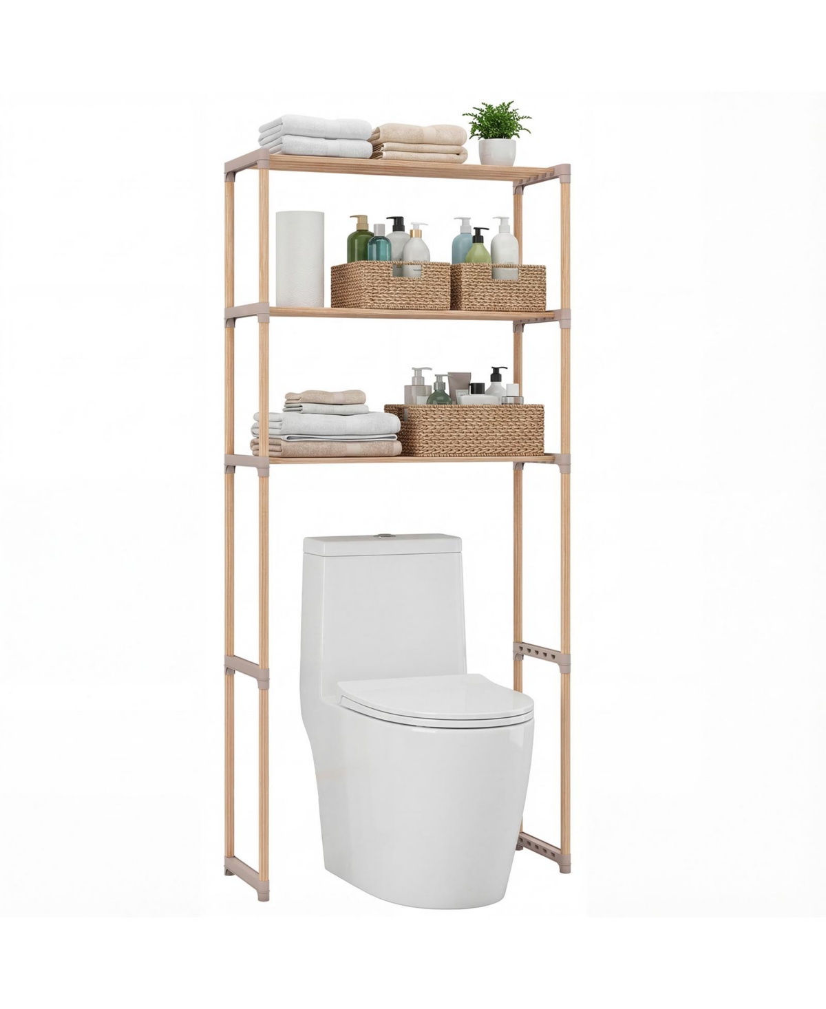 Click here for Gymax Over The Toilet Storage Rack 3-Tier Pine Woo... prices