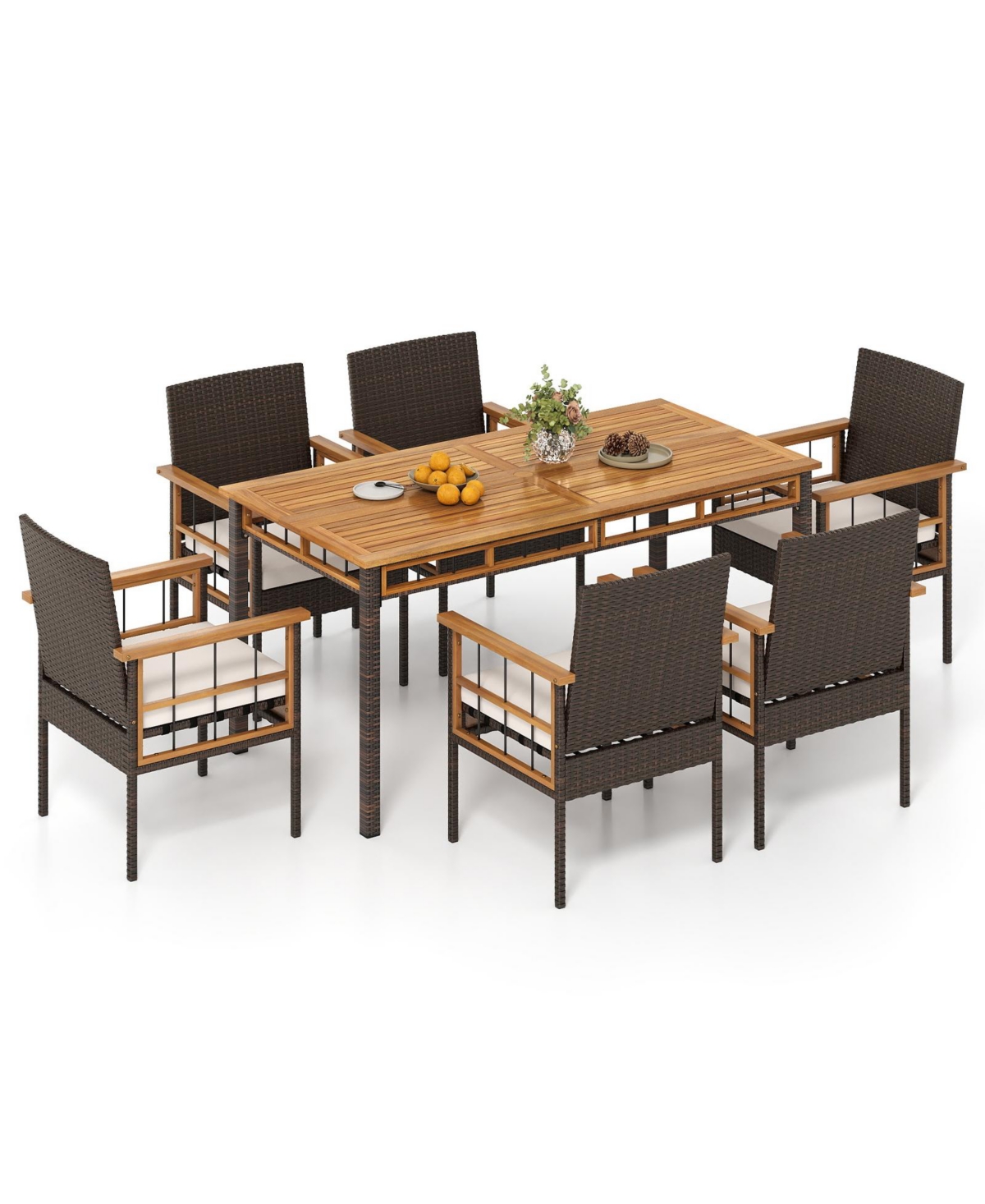 Click here for Sugift 7-Piece Pe Wicker and Acacia Wood Patio Din... prices
