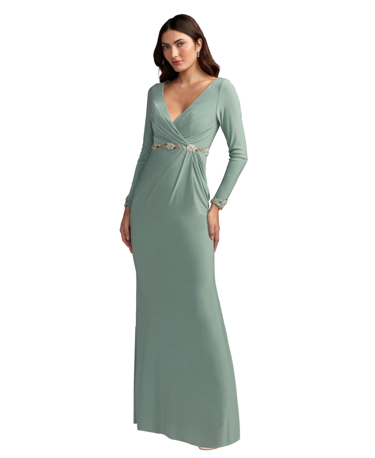 Click here for Mac Duggal Womens Jersey Long Sleeve V-Neck Gown W... prices