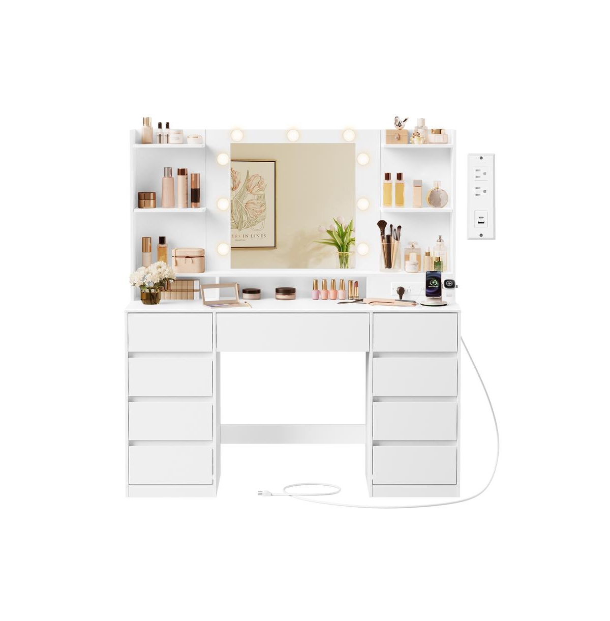 Click here for Slickblue Vanity Table with Mirror and 9 Led Light... prices