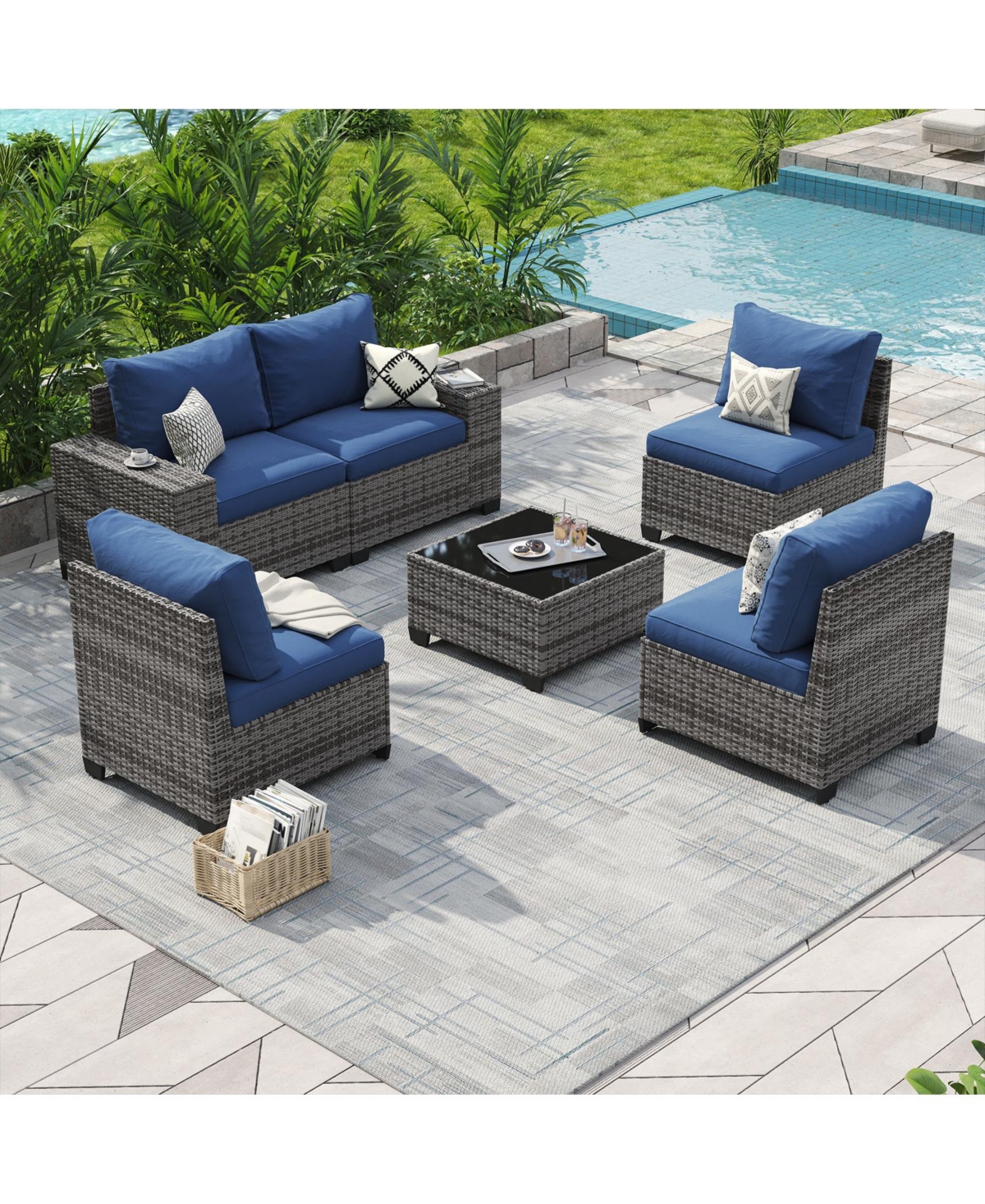 Click here for Aoxun 6-Piece Wicker Outdoor Sectional Sofa Set wi... prices