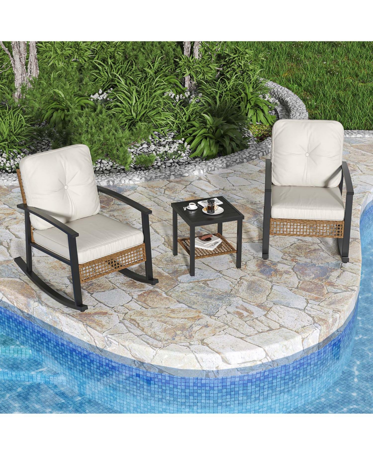 Click here for Aoxun Indoor Outdoor Rocking Chair 3 Piece Set Met... prices