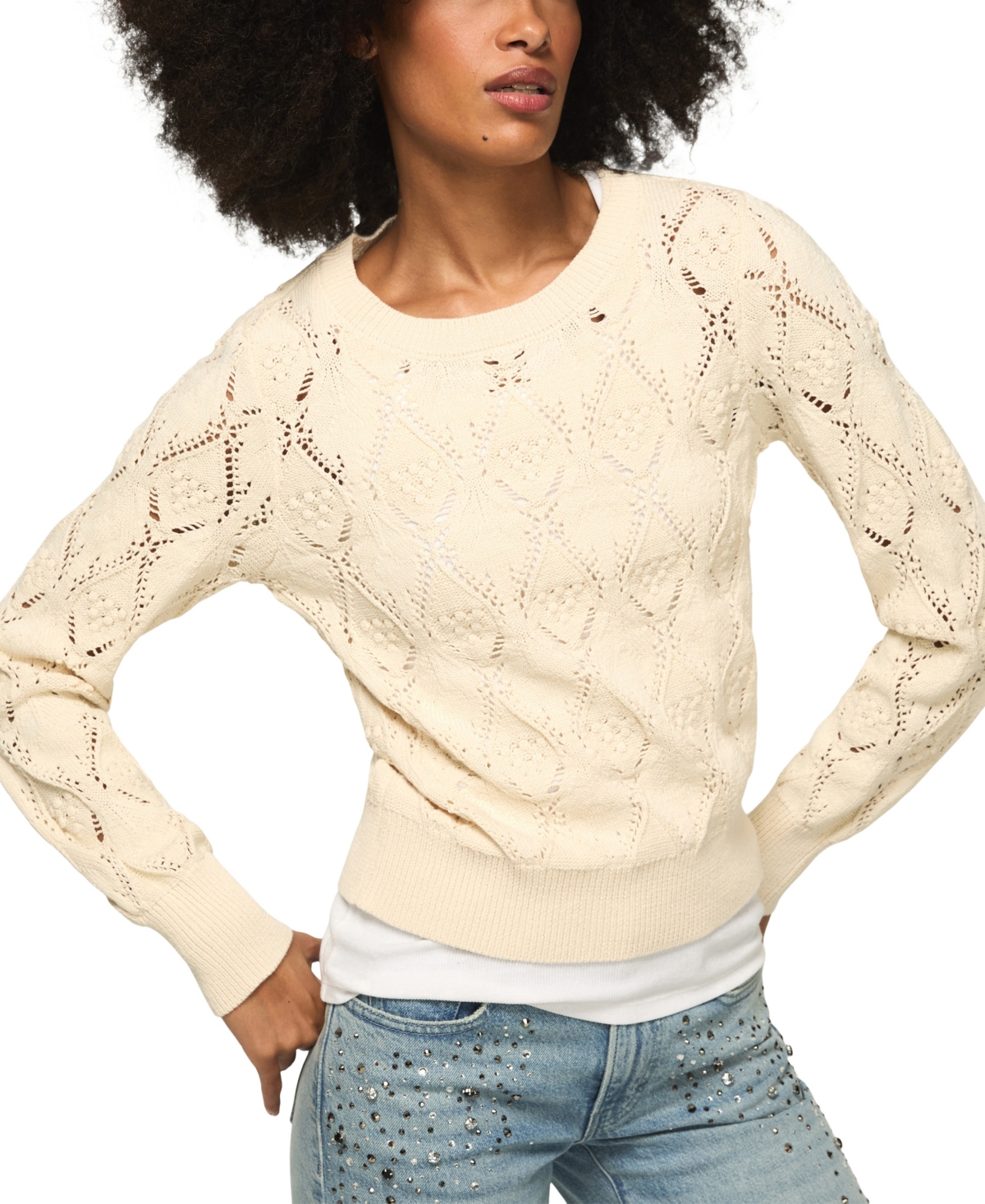 Click here for Lucky Brand Womens Acrylic Lace Crewneck Sweater -... prices