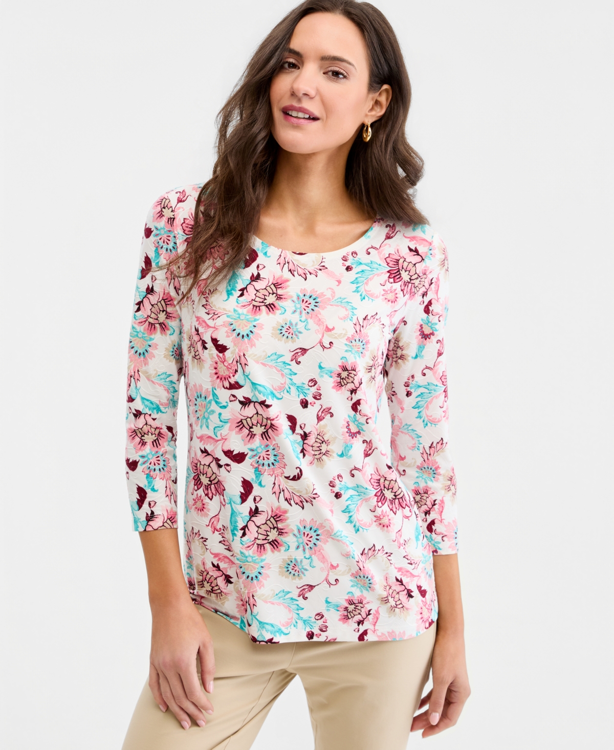Click here for Jm Collection Womens Printed 3/4 Sleeve Scoop-Neck... prices
