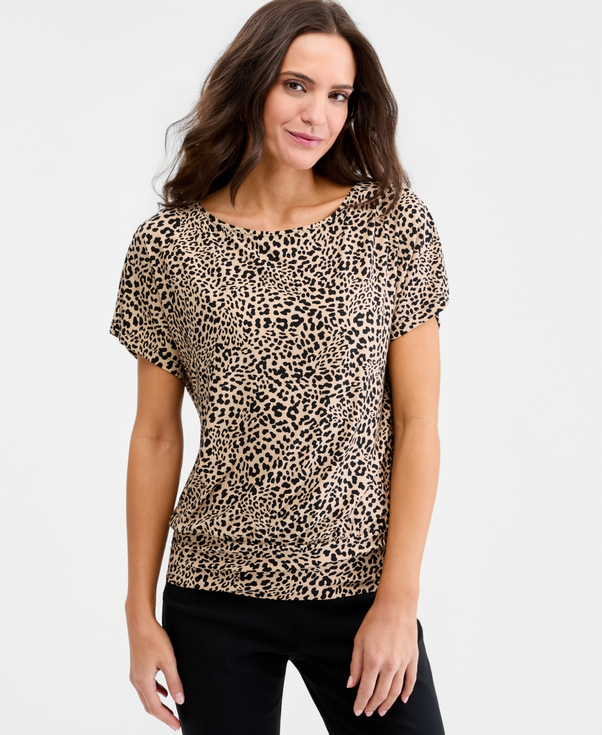 Click here for Jm Collection Womens Printed Boatneck Banded-Botto... prices
