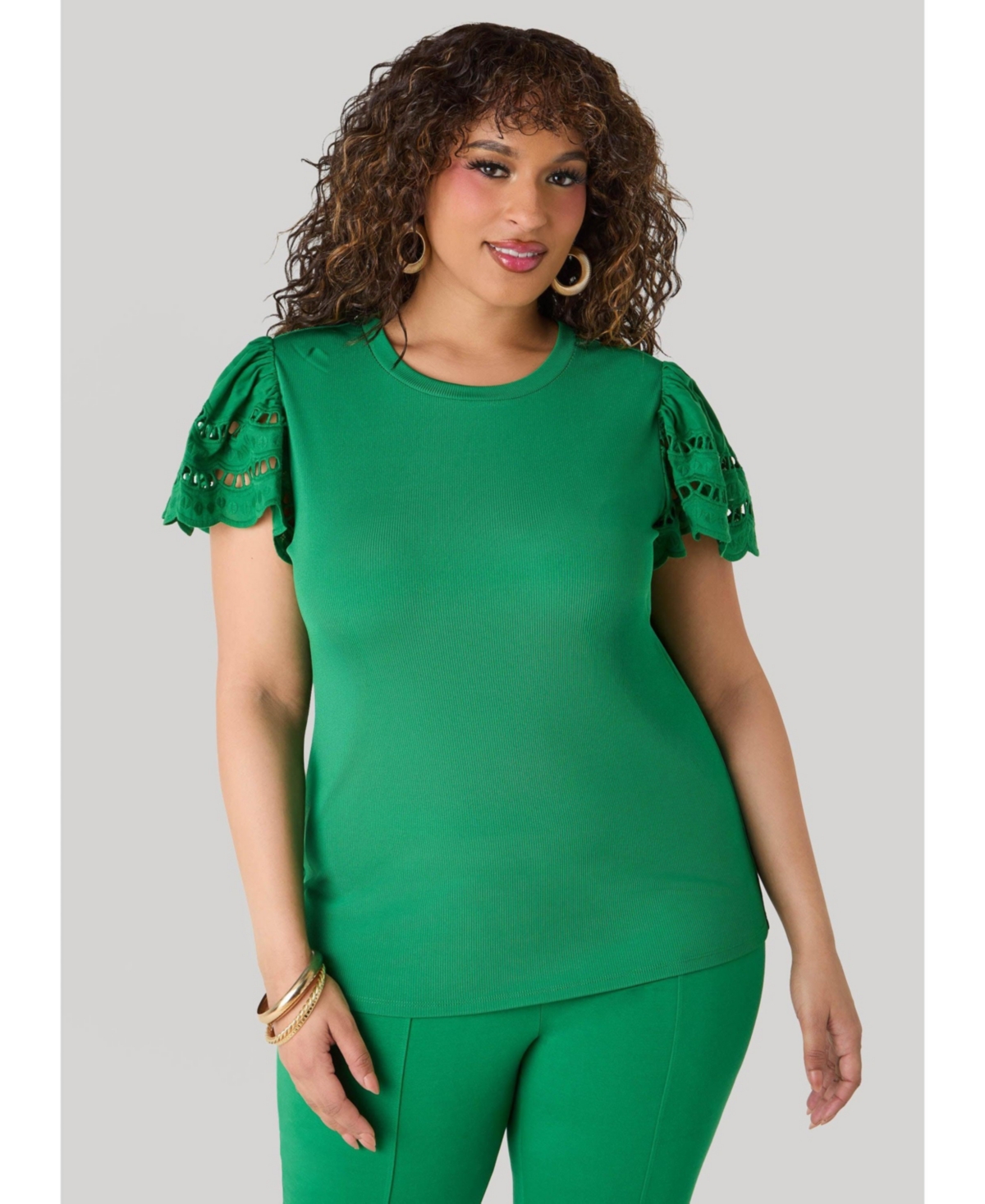 Click here for Ashley Stewart Womens Eyelet Paneled Ribbed Top prices