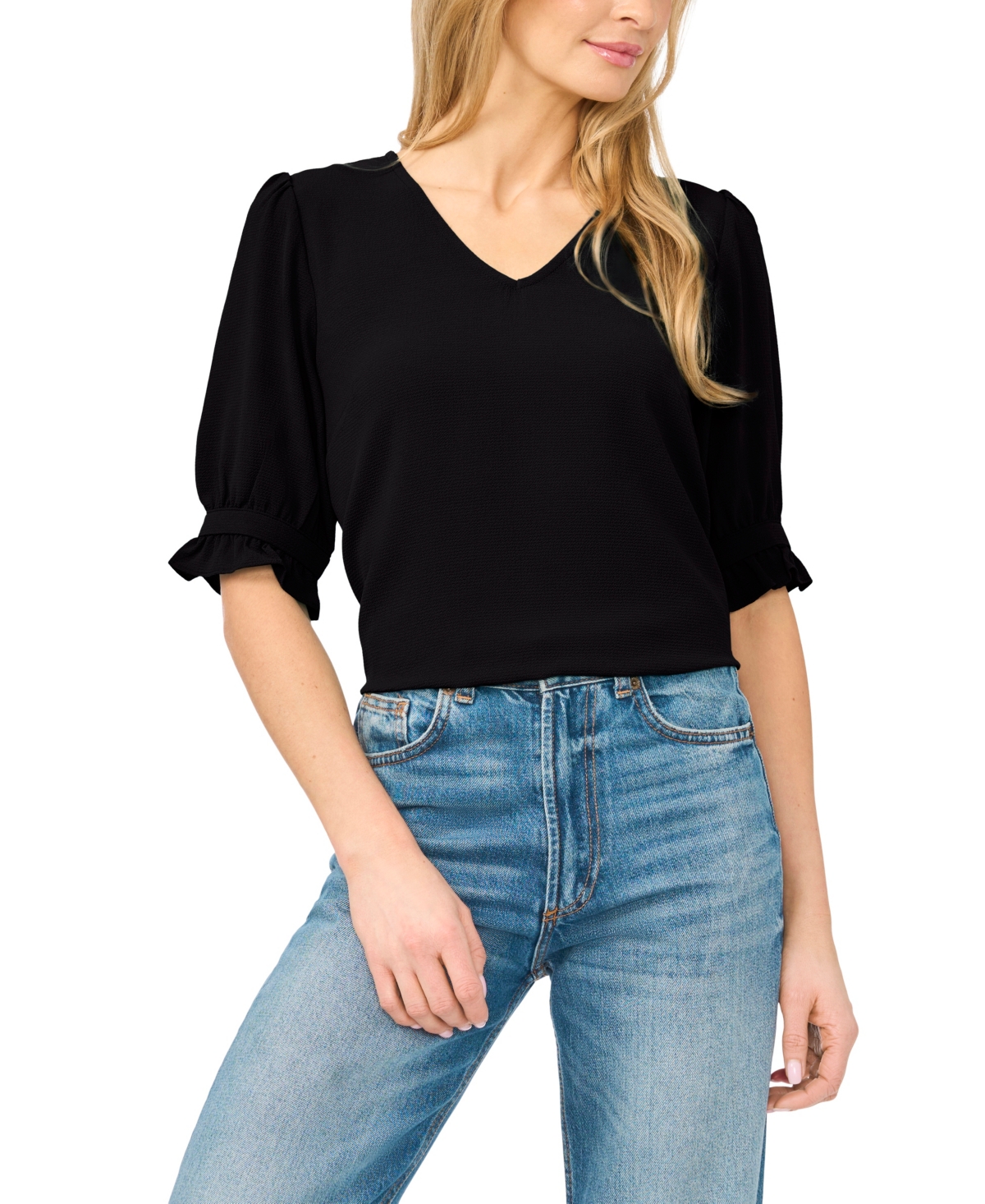 Click here for CeCe Womens Elbow-Sleeve V-Neck Blouse - Rich Blac... prices
