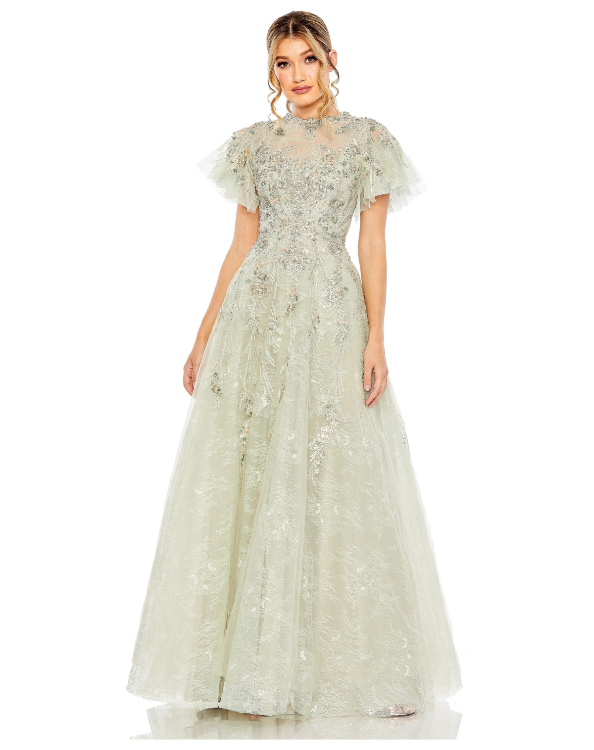 Click here for Mac Duggal Womens Illusion Neck Beaded Lace Flutte... prices