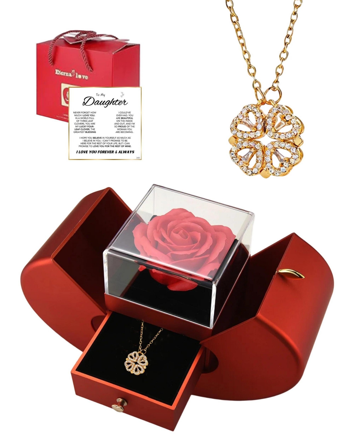 Click here for Gnuadz Preserved Rose Necklace Daughter Gift - Gol... prices