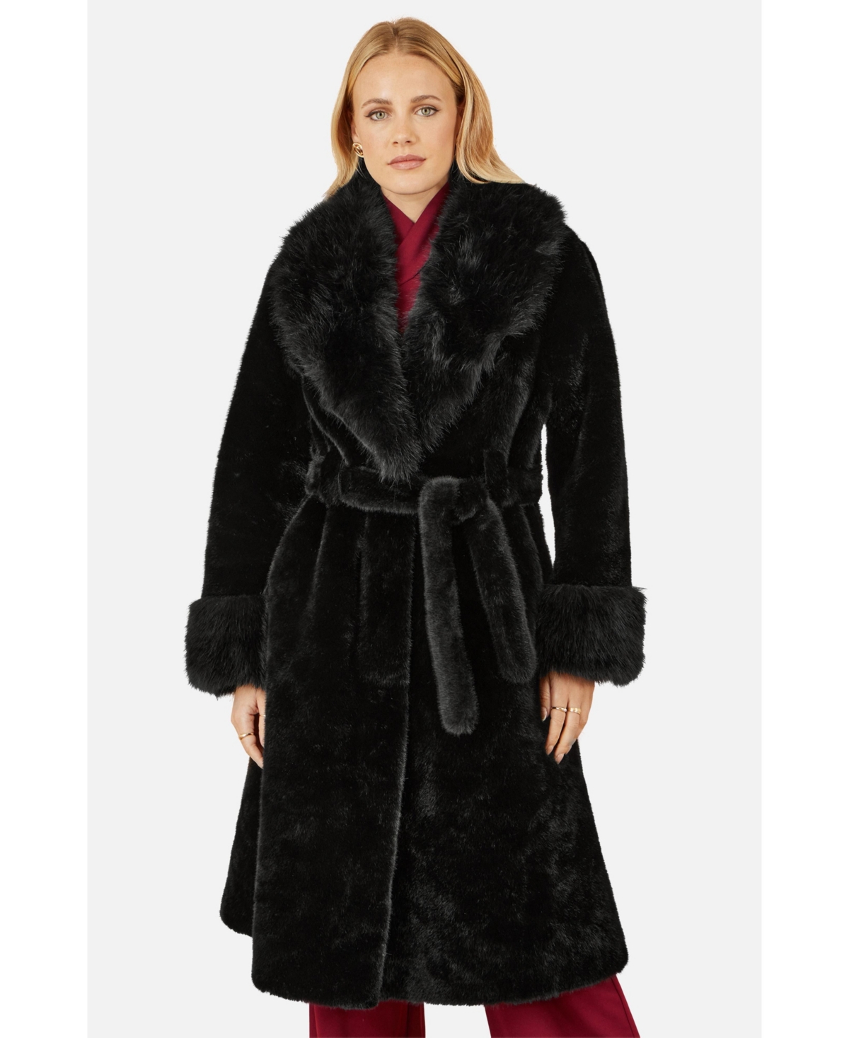 Click here for Yumi Womens Oversize Collar Wrap Faux Fur Coat - B... prices
