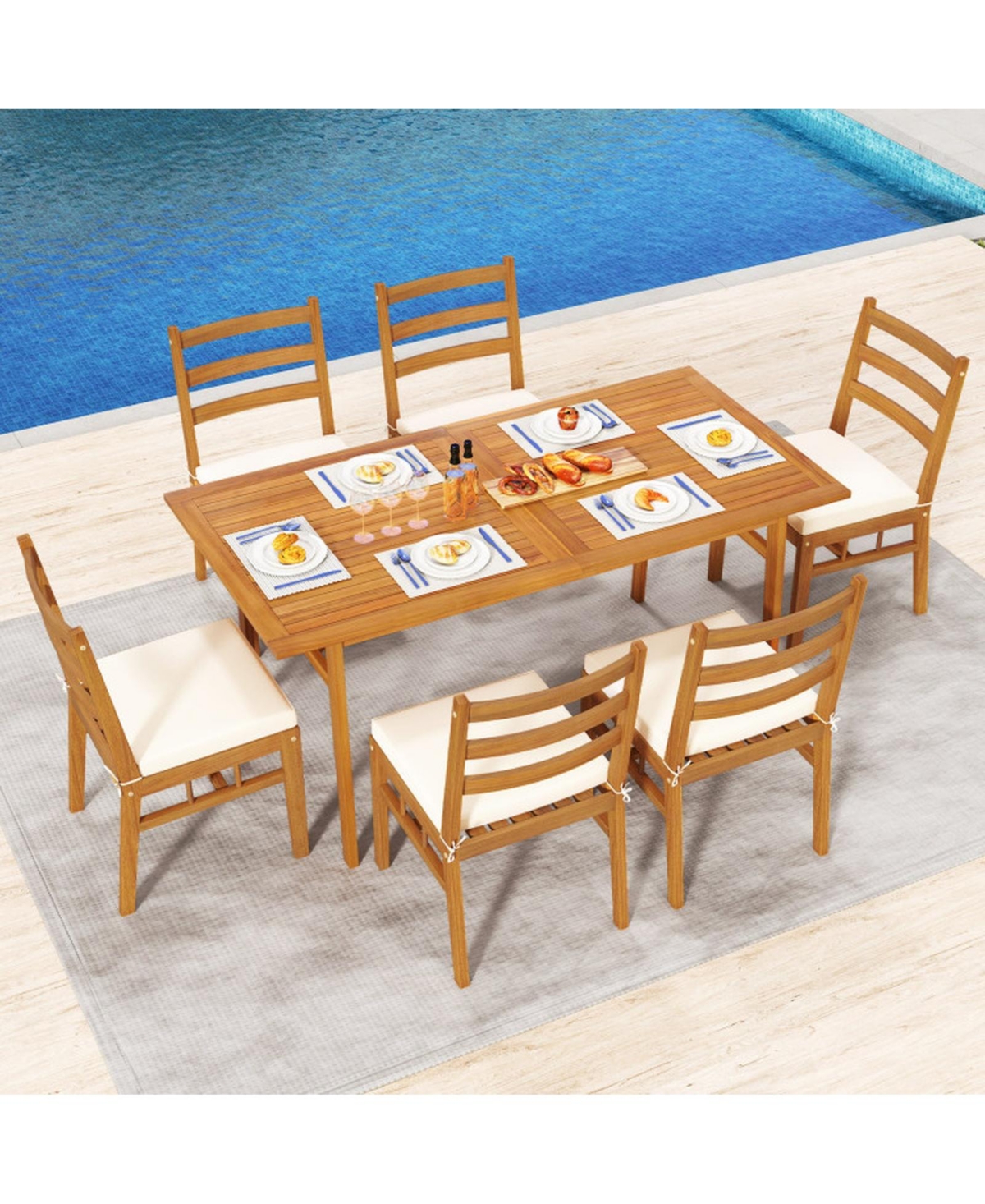 Click here for Gouun 7 Piece Acacia Wood Patio Dining Set with Re... prices