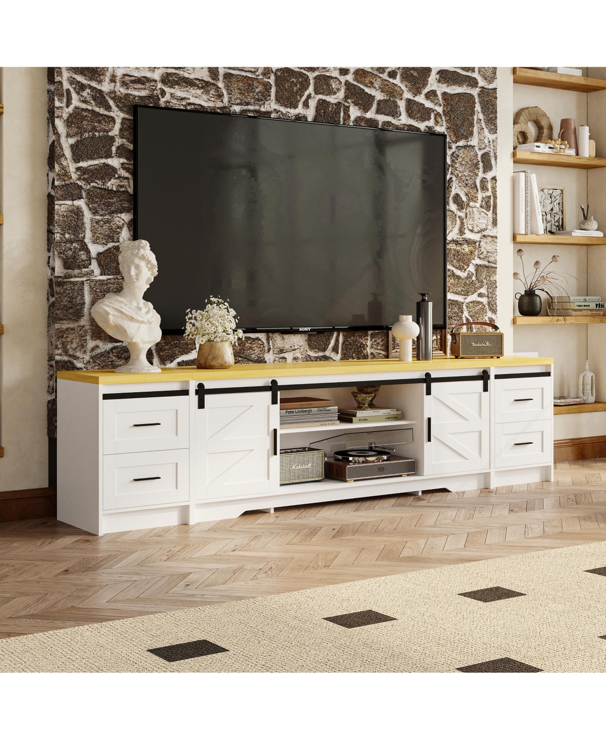 Click here for Homsee Large Tv Stand with 4 Drawers  Media Consol... prices