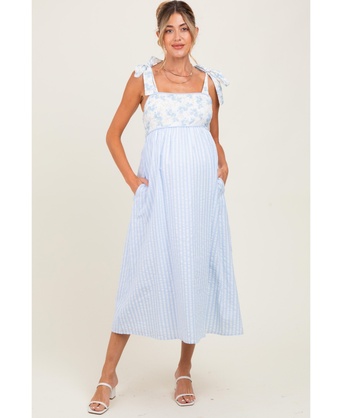Click here for Pinkblush Maternity Light Blue Floral Contrast Str... prices
