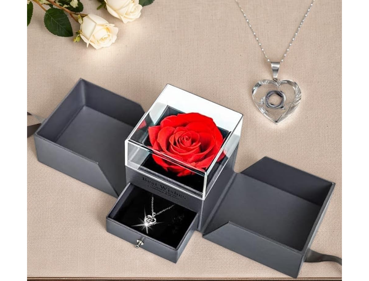 Click here for Gnuadz Preserved Roses Box With Heart Necklace Gif... prices