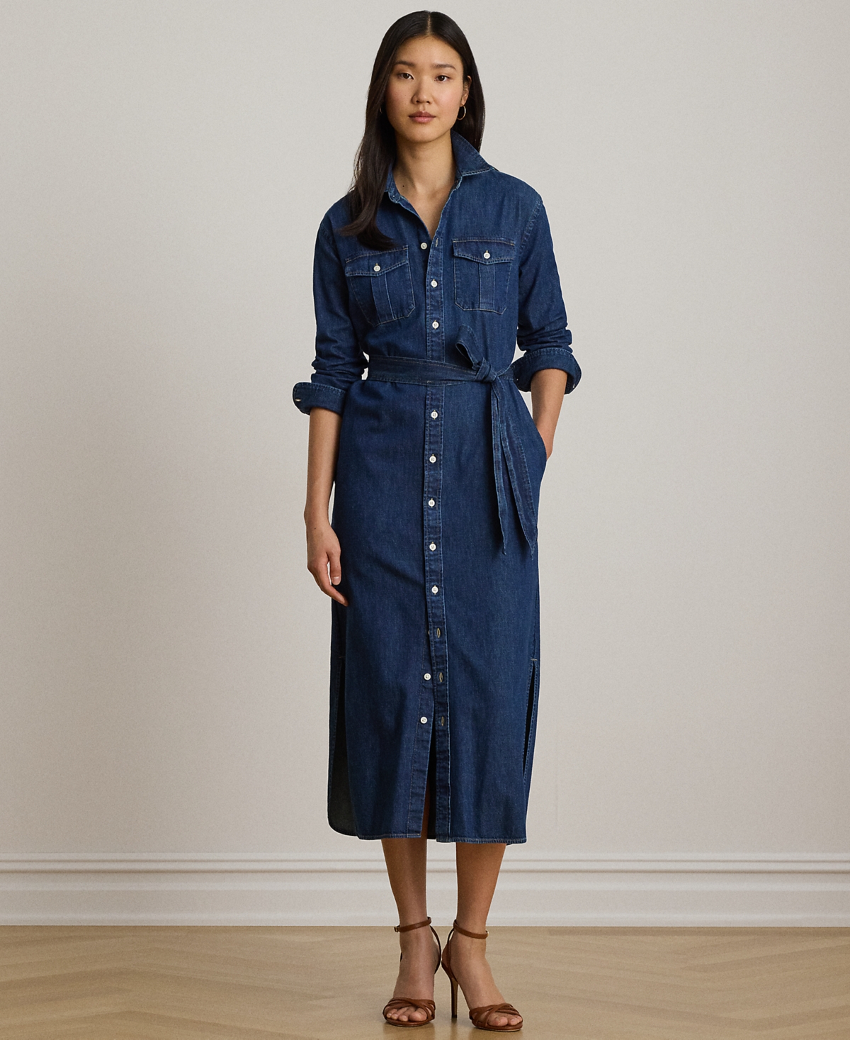 Click here for Lauren Ralph Lauren Petite Belted Collared Denim M... prices