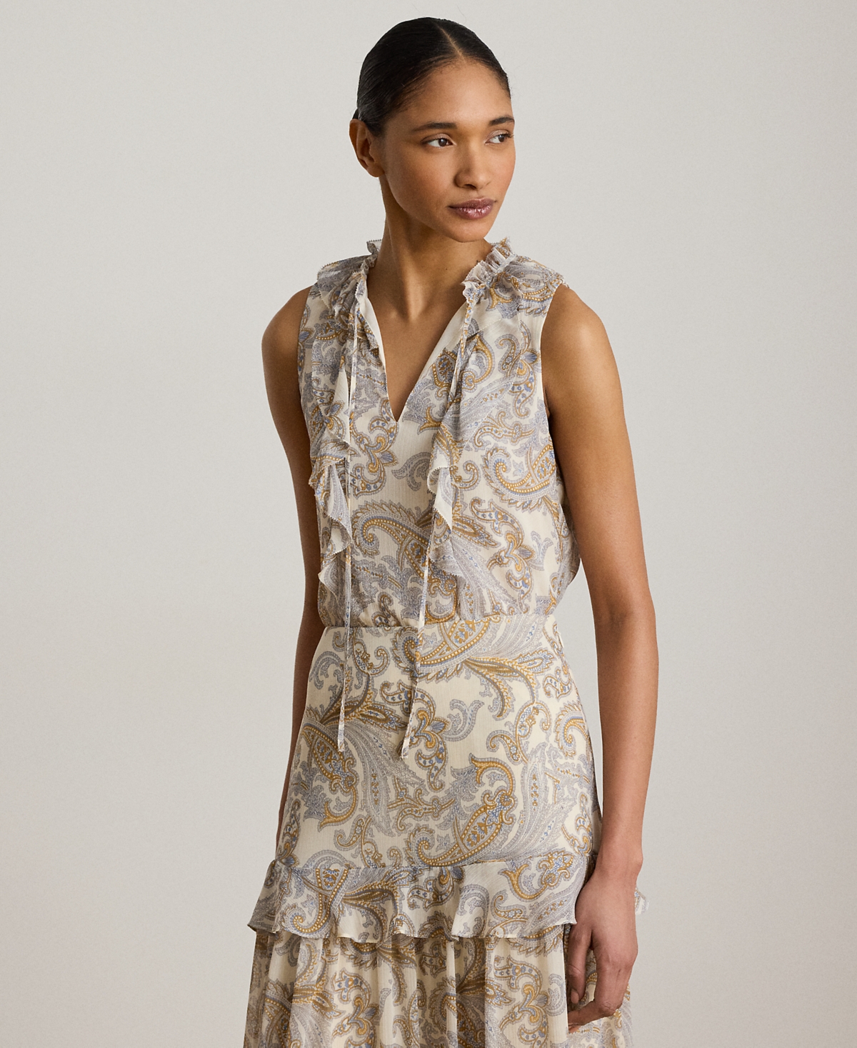 Click here for Lauren Ralph Lauren Petite Paisley Ruffle-Trim Sle... prices