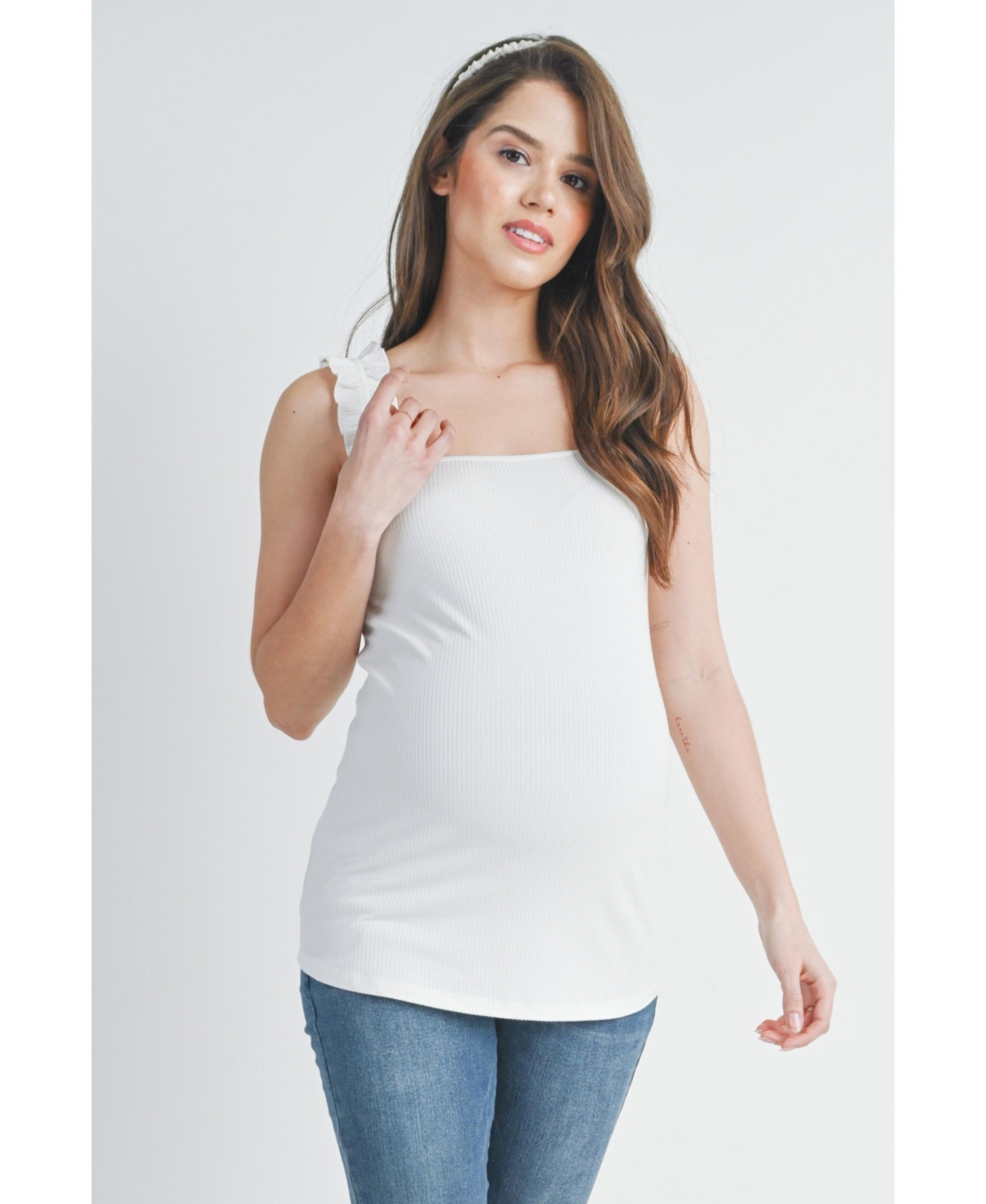 Click here for Hello Miz Maternity Square Neck Ribbed Tank Top wi... prices