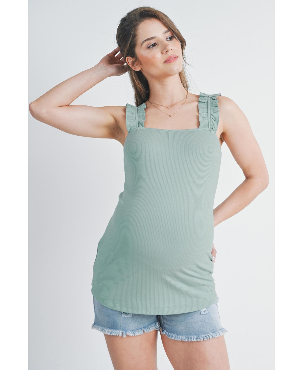 Click here for Hello Miz Maternity Square Neck Ribbed Tank Top wi... prices
