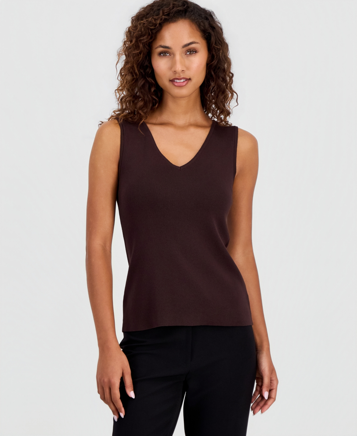 Click here for Tahari Asl Womens V-Neck Sleeveless Ribbed-Knit To... prices