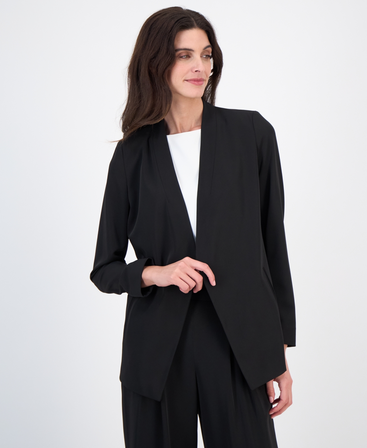 Click here for Anne Klein Womens Stretch Collarless Open-Front Ja... prices