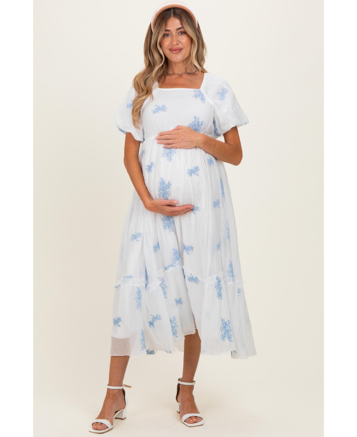 Click here for Pinkblush Maternity Blue Floral Print Ruffle Hem M... prices