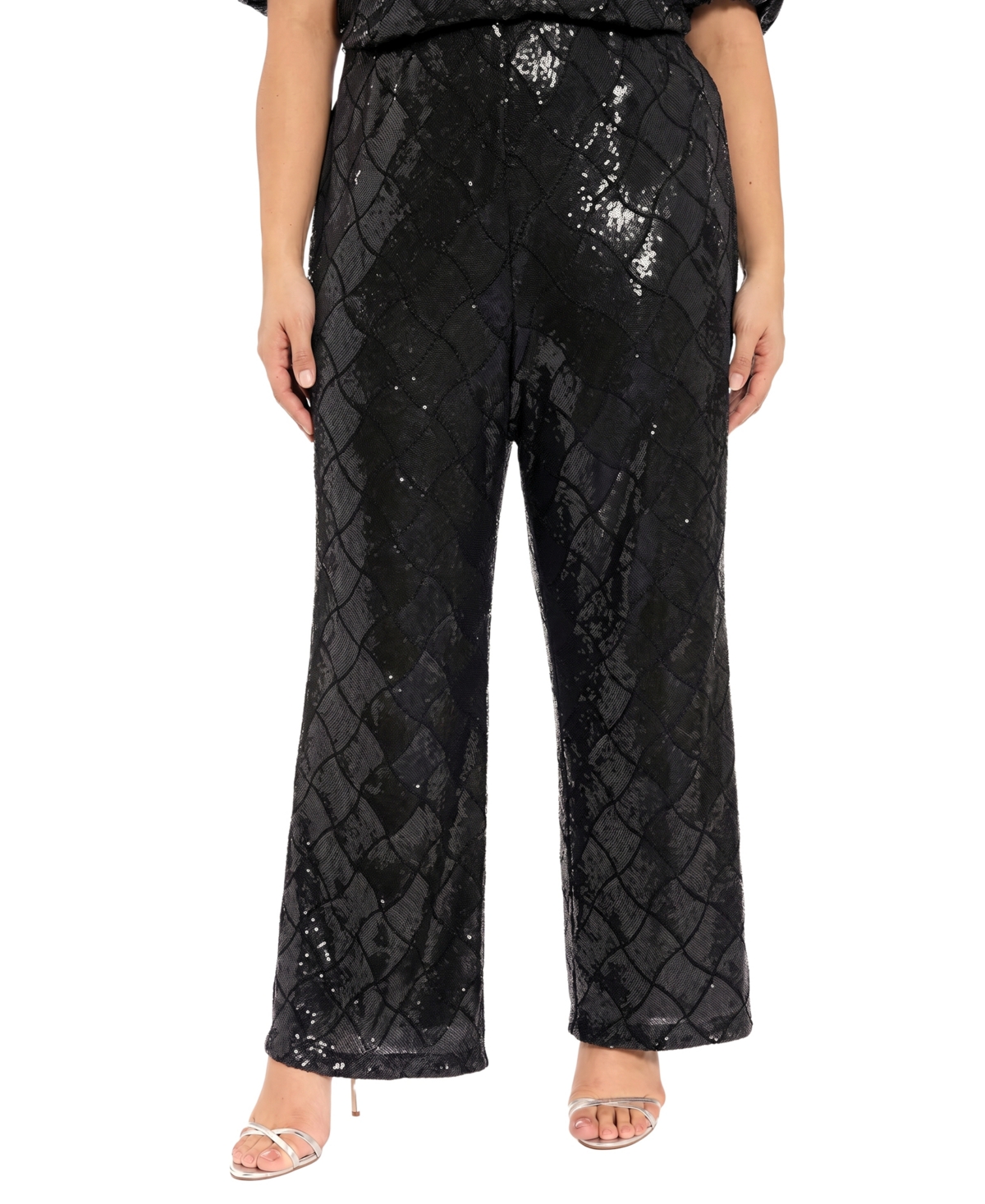 Click here for Muse Plus Size Diamond Sequin Pull-On Pants - Blac... prices