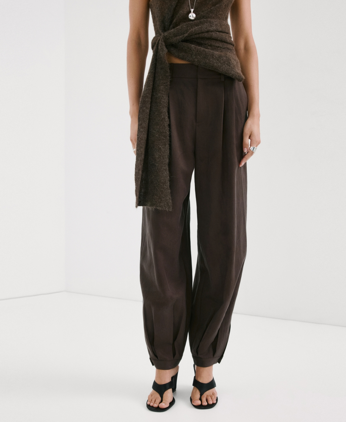 Click here for Mango Womens Baggy Lyocell Pants - Chocolate prices