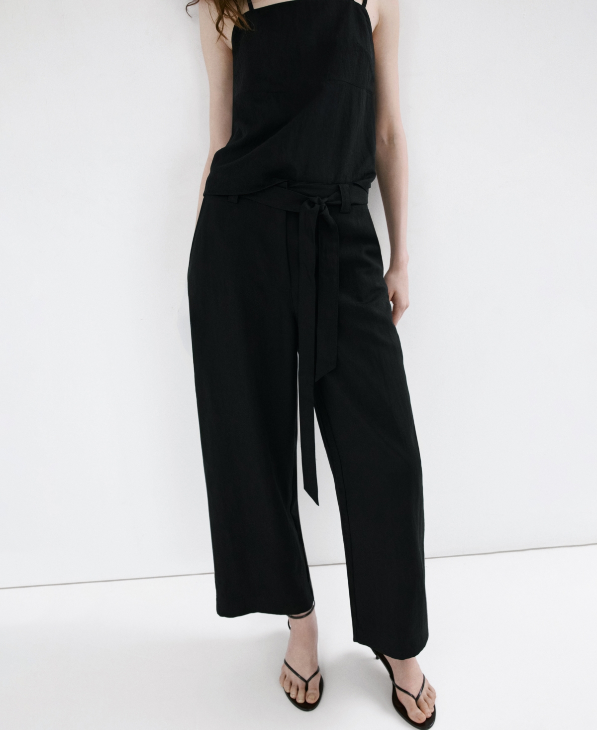 Click here for Mango Womens Belted Lyocell Pants - Black prices