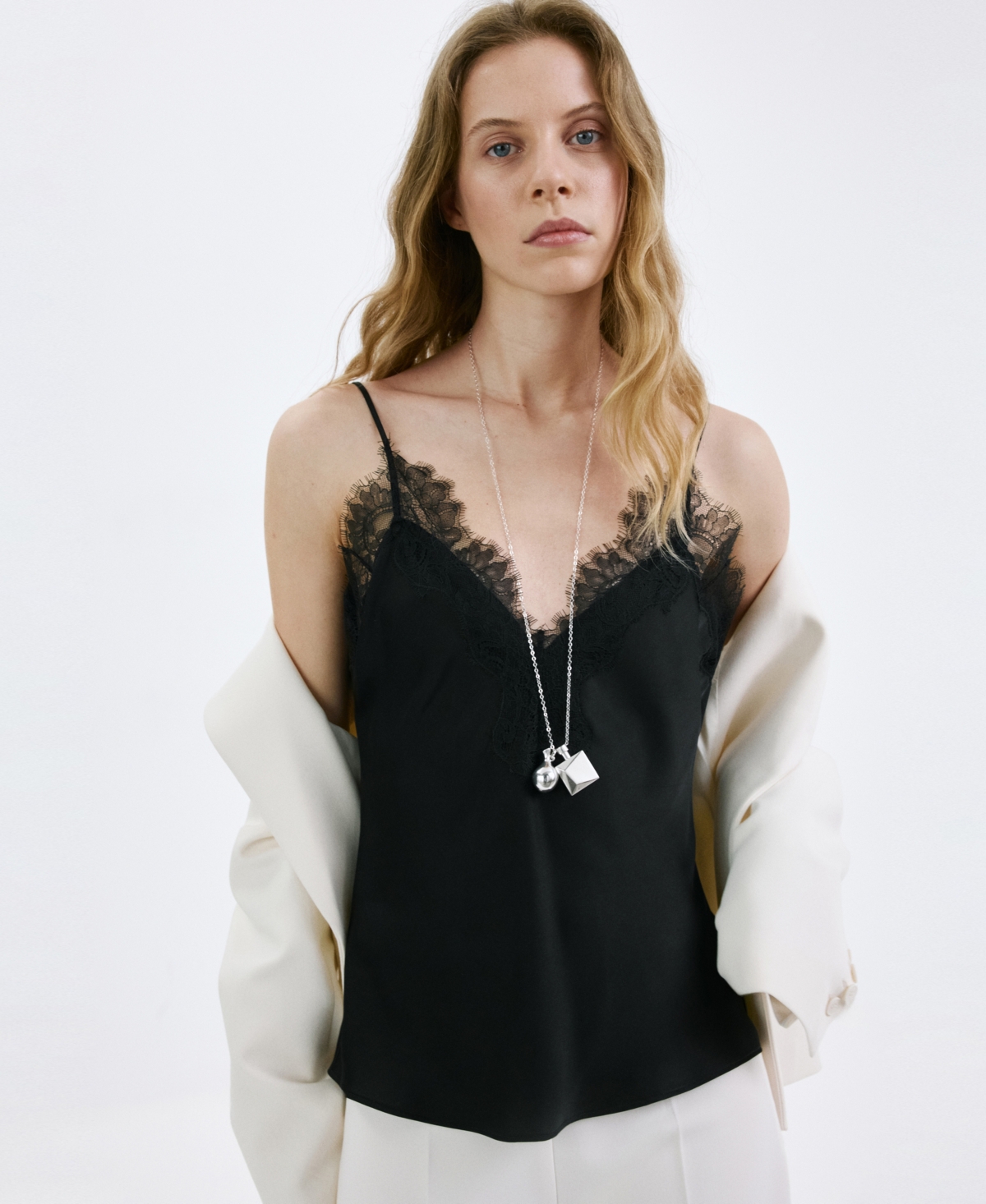 Click here for Mango Womens Lace Neckline Lingerie Top - Black prices